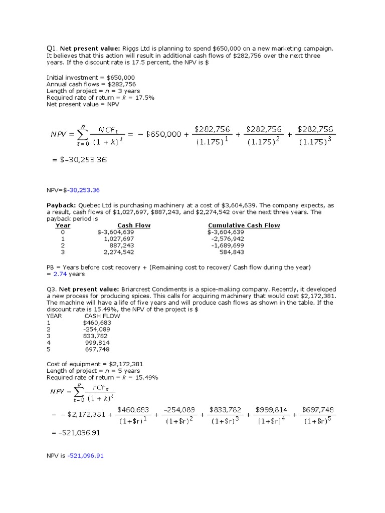 NPV, IRR, and Payback Period Analysis | PDF | Net Present Value ...