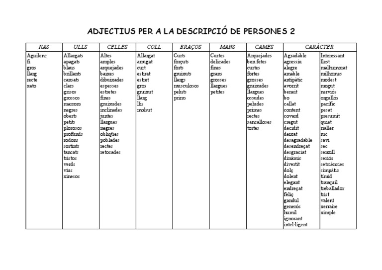 Adjectius Persones 2 | PDF