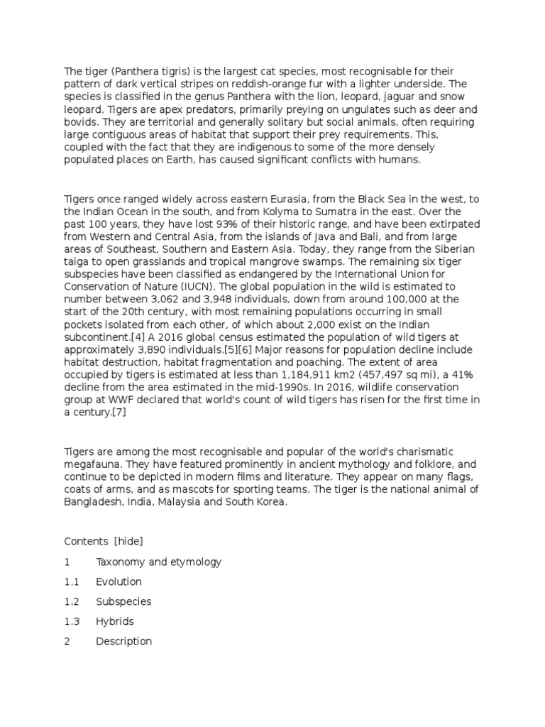 Tiger | PDF | Tiger | Panthera