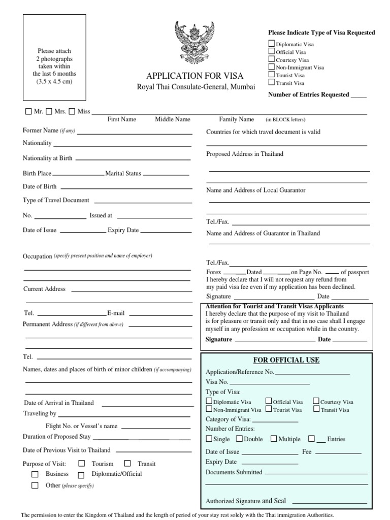 Thai Visa Form | PDF | Travel Visa | International Relations