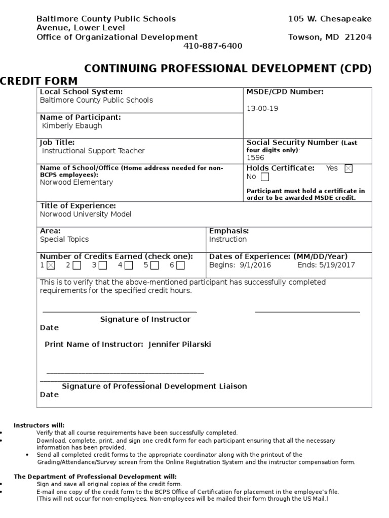 Cpd-Electronic-Credit-Form Docxebaugh | PDF | Professional Development ...