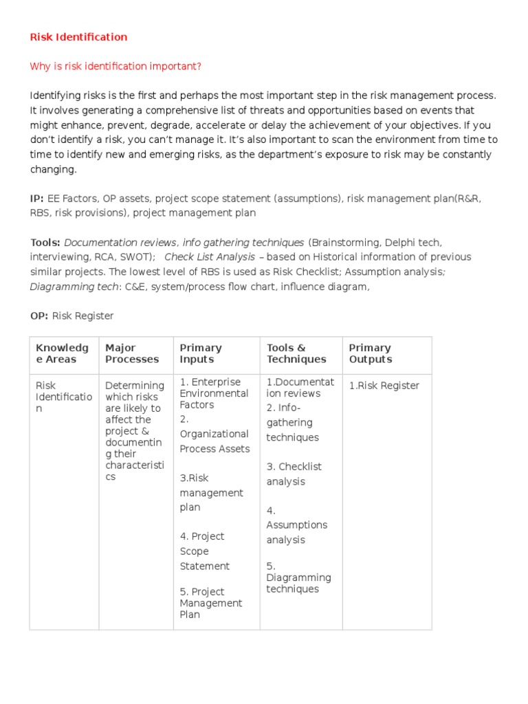 Risk Identification | PDF | Business Analysis | Risk Management