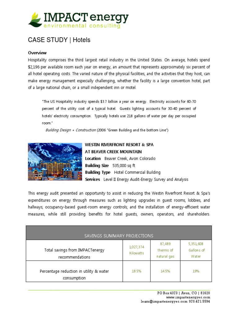 Case Study - Hotels: Savings Summary Projections | PDF | Efficient ...