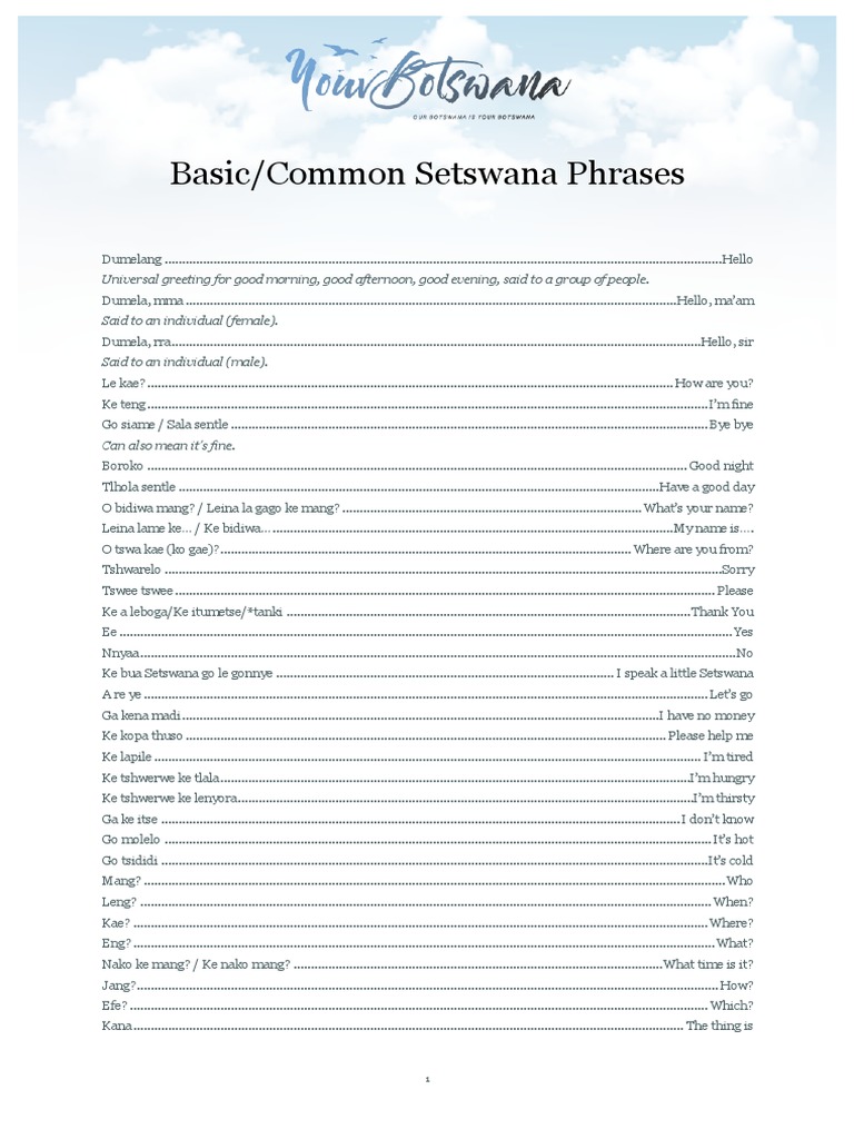 Scribd Basic Setswana Phrases | PDF