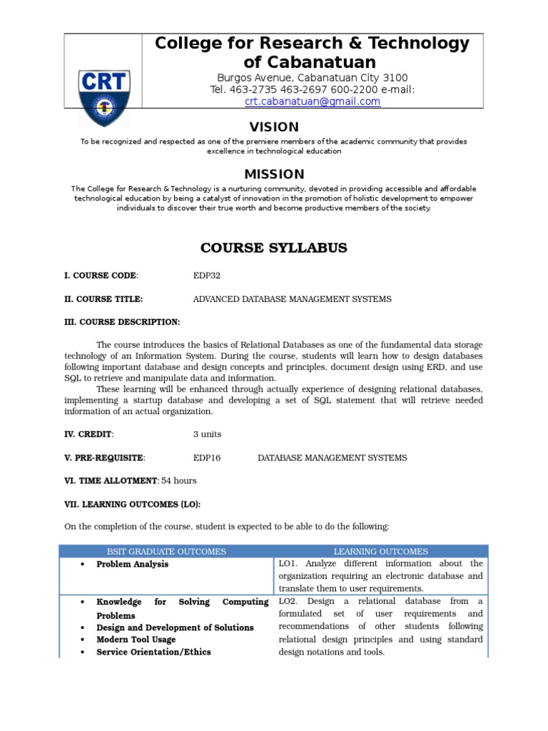 OBE Sample Syllabus | PDF | Relational Database | Databases