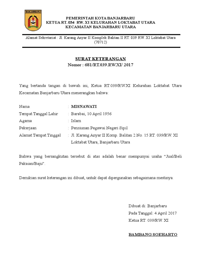 Surat Keterangan RT | PDF