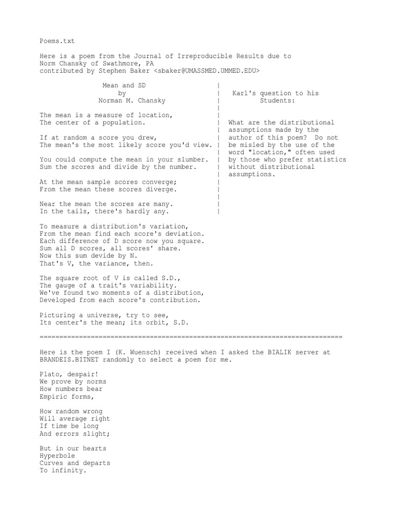 Poem Should Be Irreproducible | PDF | Standard Deviation | Mean