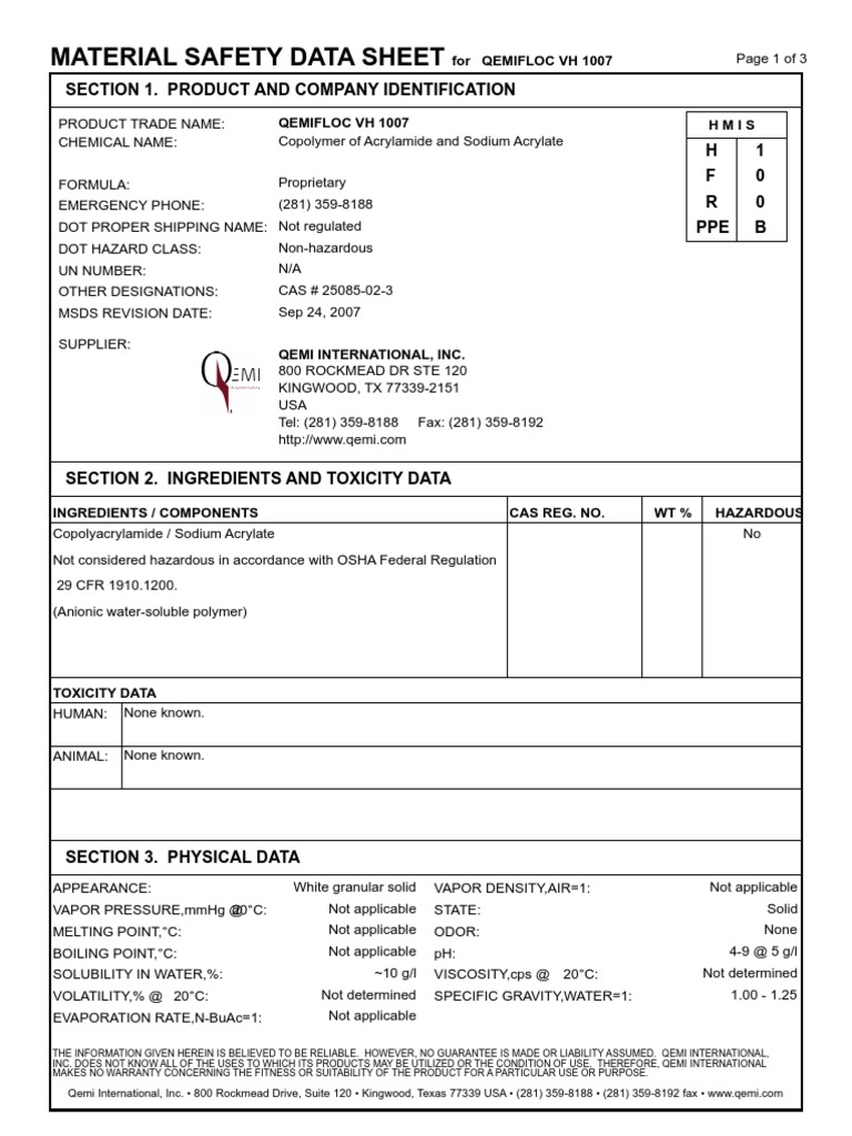 Material Safety Data Sheet: Section 1. Product and Company ...