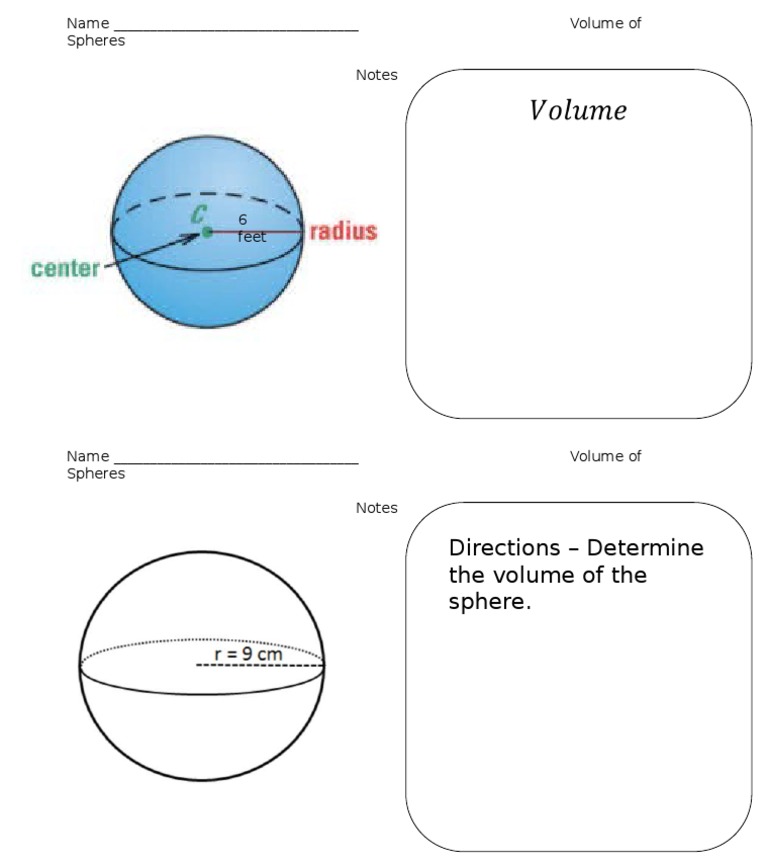 Volume of Sphere Notes | PDF