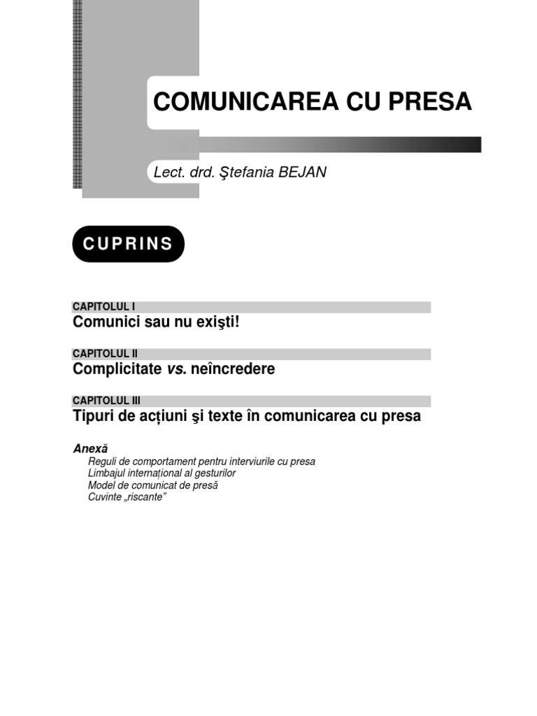 Documents - Tips - Comunicare Cu Presa Stefania Bejan PDF | PDF
