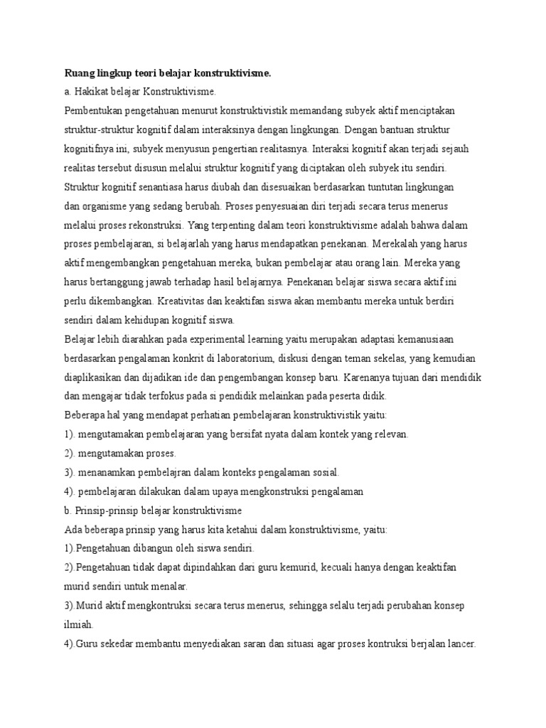 Ruang Lingkup Teori Belajar Konstruktivisme - Kognitif Madde | PDF