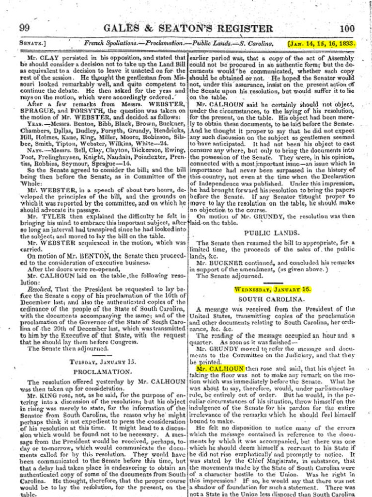 John C Calhoun - Senate Speech January 16, 1833 | Download Free PDF ...
