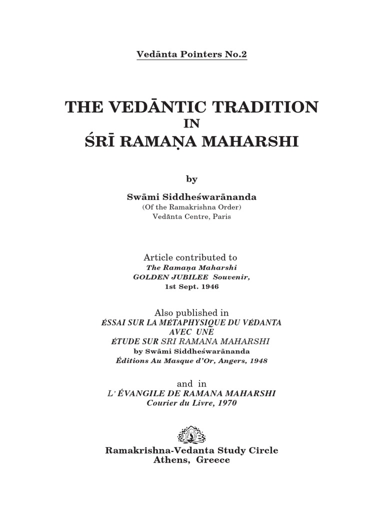 The Vedantic Tradition in Sri Ramana Maharshi | PDF | Vedanta ...