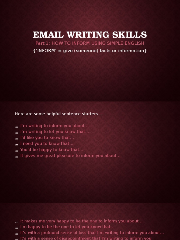 Email Writing Skills - Part1.how To Inform | PDF | Sentence ...