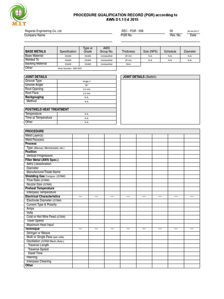 Aws d1.1 WPS, PQR & WQT | PDF | Welding | Construction