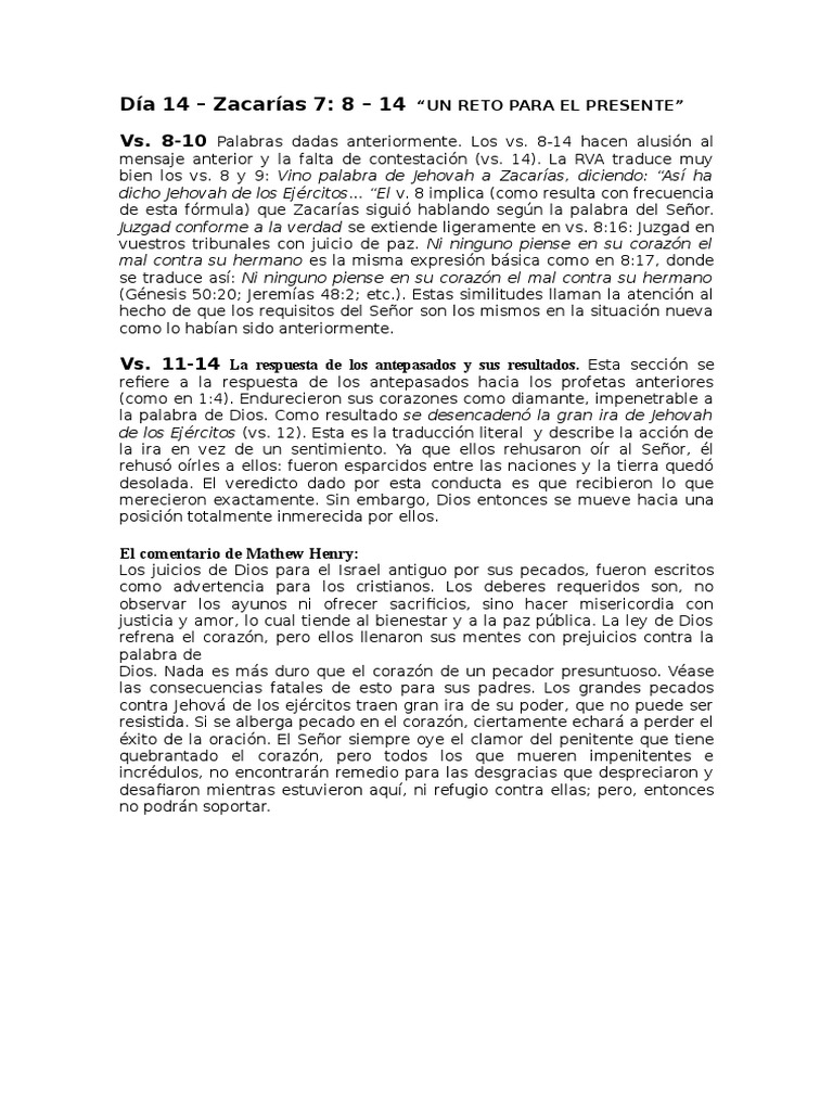 Día 14 - Zacarias 7 Del 8 Al 14 | PDF | Pecado | Creencia religiosa y ...