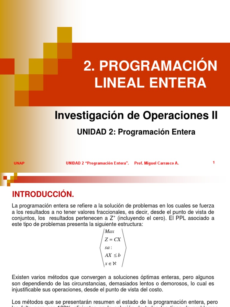 Au21 Programacion Lineal Entera | PDF | Programación lineal | Conceptos matemáticos
