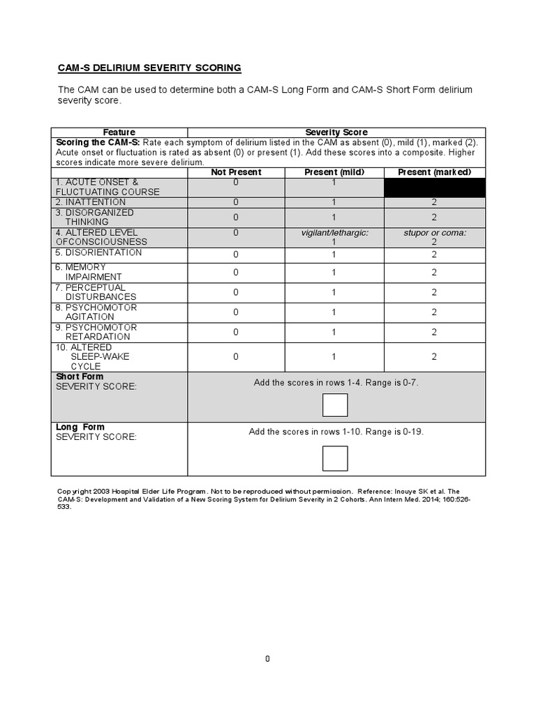 The CAM Can Be Used To Determine Both A CAM-S Long Form and CAM-S Short ...