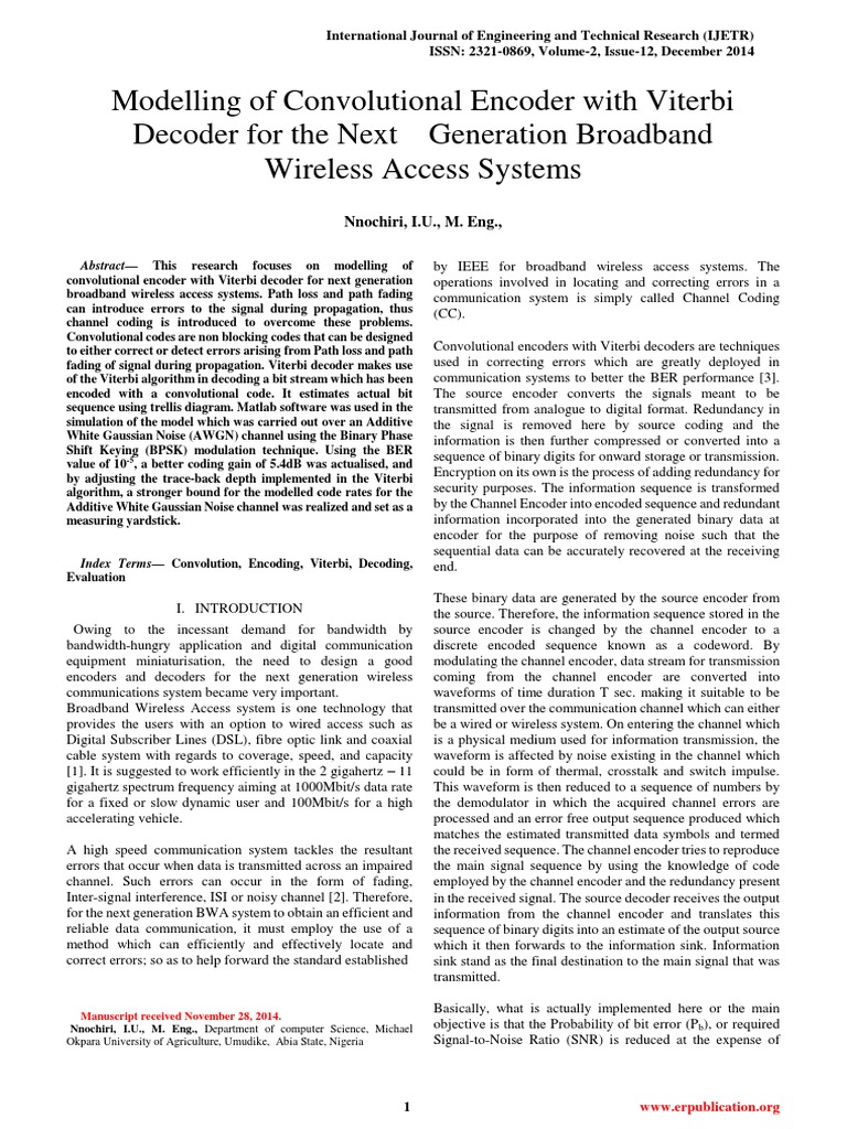 Modelling of Convolutional Encoder With Viterbi Decoder For The Next ...