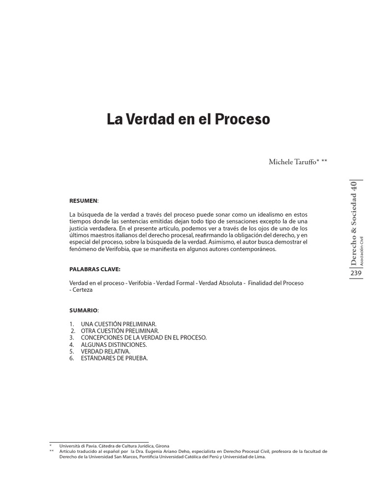 La Verdad en El Proceso - Michele Taruffo PDF | PDF | Verdad | Proposición
