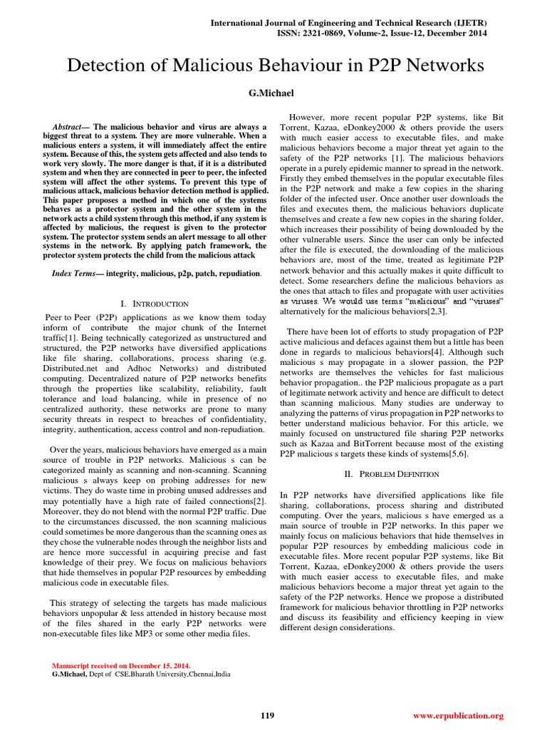 Detection of Malicious Behaviour in P2P Networks: G.Michael | PDF ...