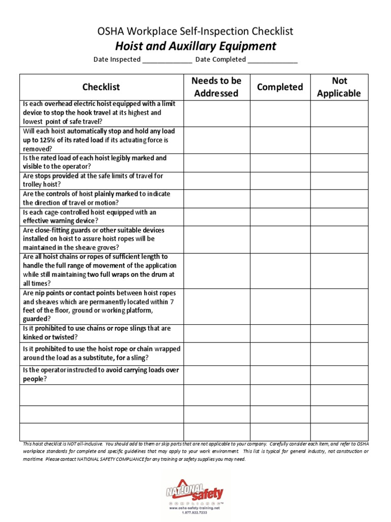 Hoist Safety Inspection Checklist | PDF