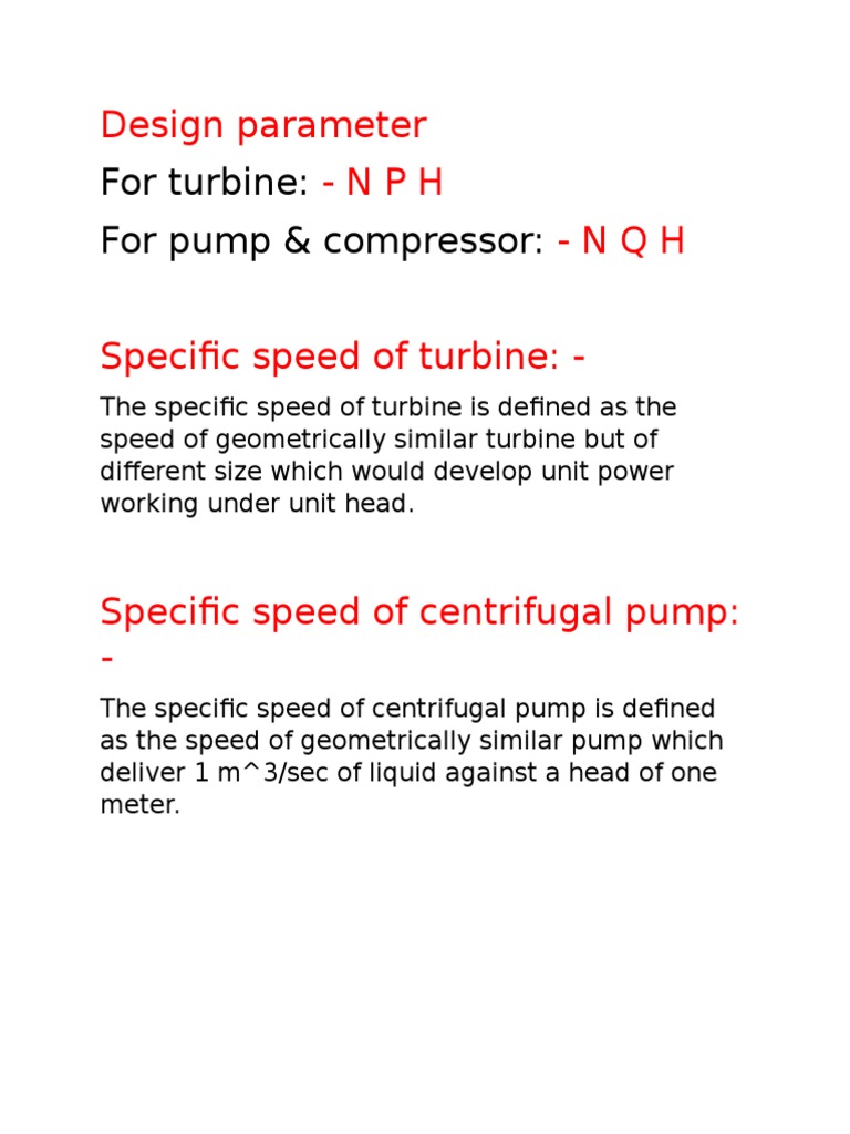For Turbine: For Pump & Compressor:: Design Parameter - NPH - NQH ...