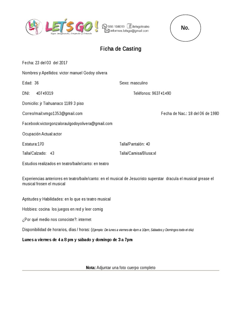 Ficha de Casting Virtual | PDF