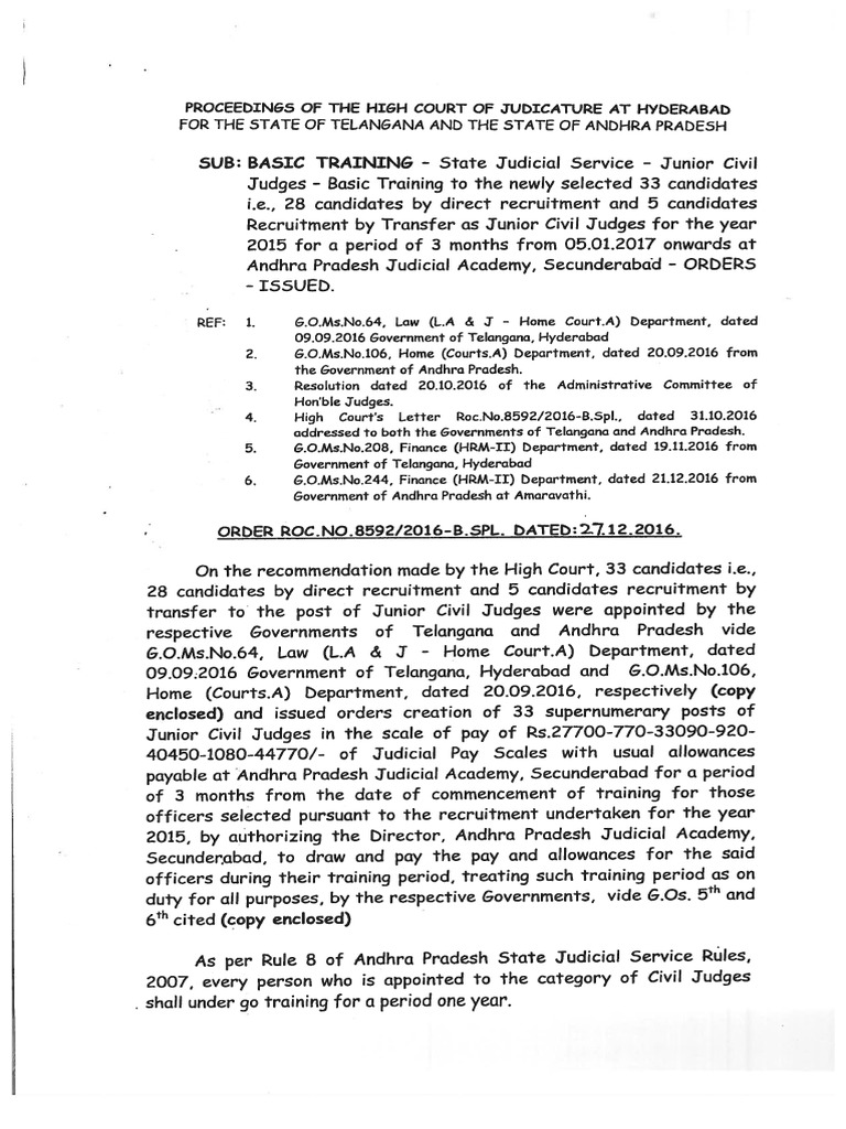 Basic Training Order for 33 Newly Appointed Junior Civil Judges in ...