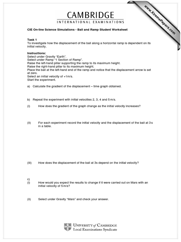 CIE On-Line Science Simulations - Ball and Ramp Student Worksheet | PDF ...