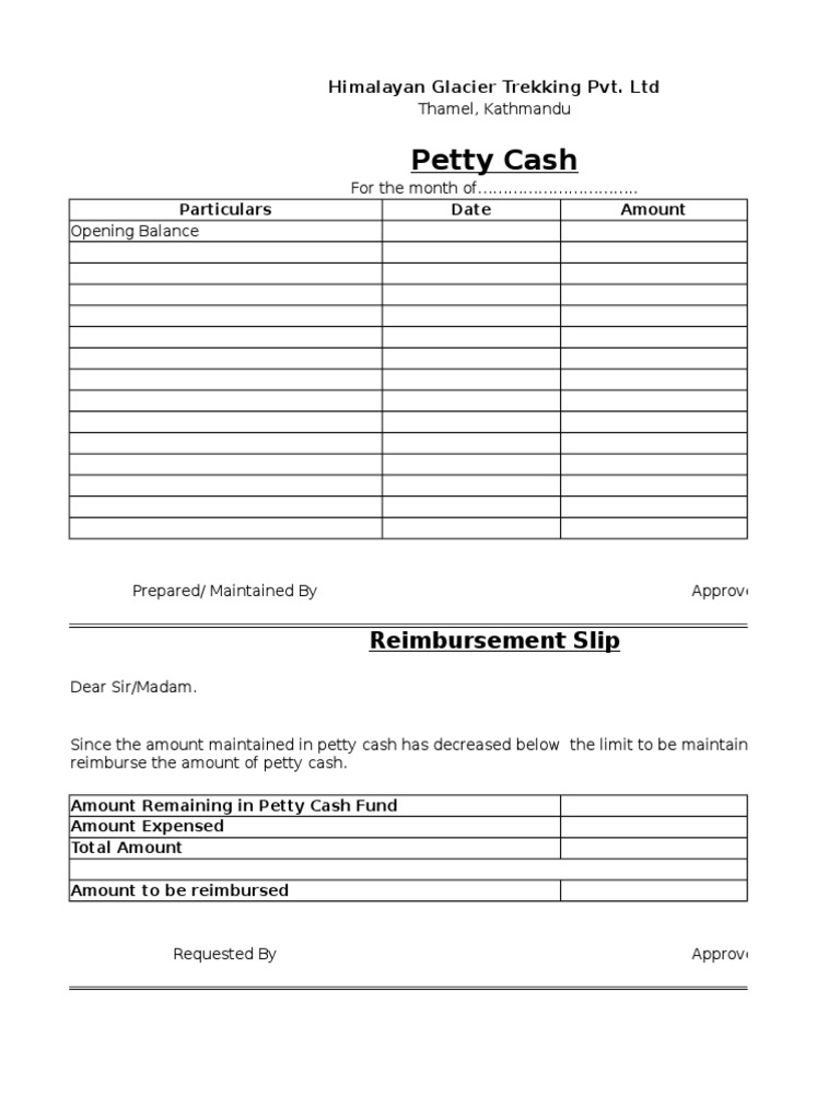 Petty Cash Reimbursement Request Form | PDF
