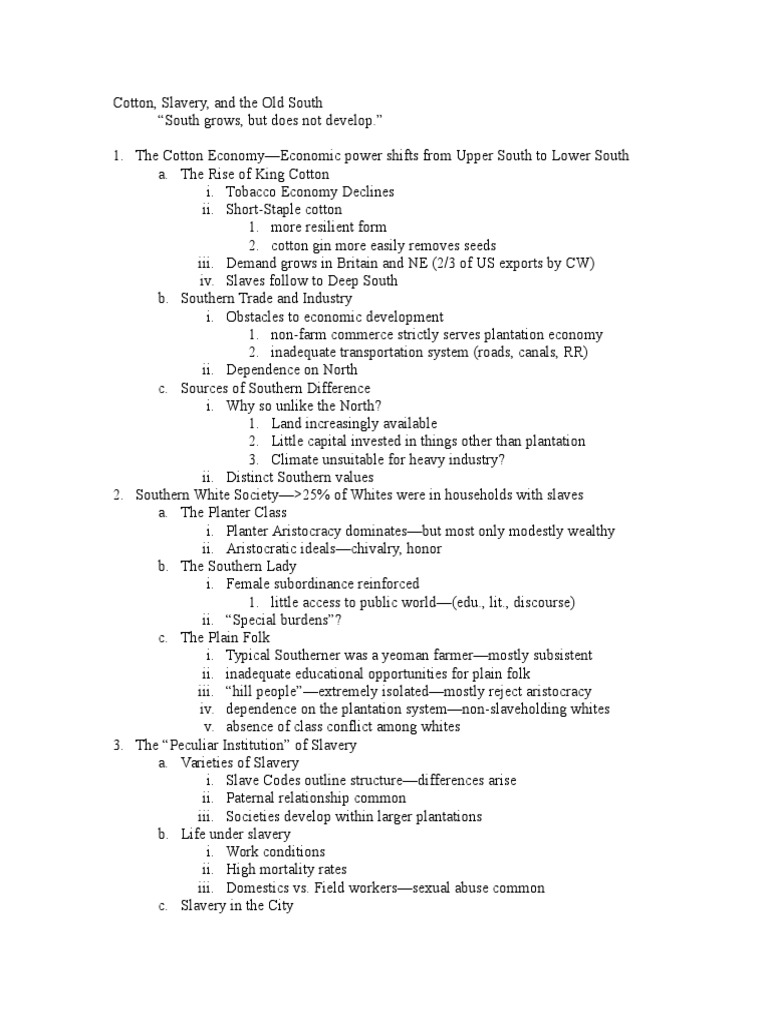 Brinkley CH 11 - Cotton, Slavery, and The Old South | PDF | Plantation ...
