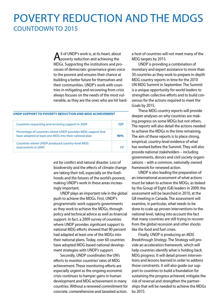 UNDP's Role in Poverty Reduction and MDGs | PDF | Millennium ...