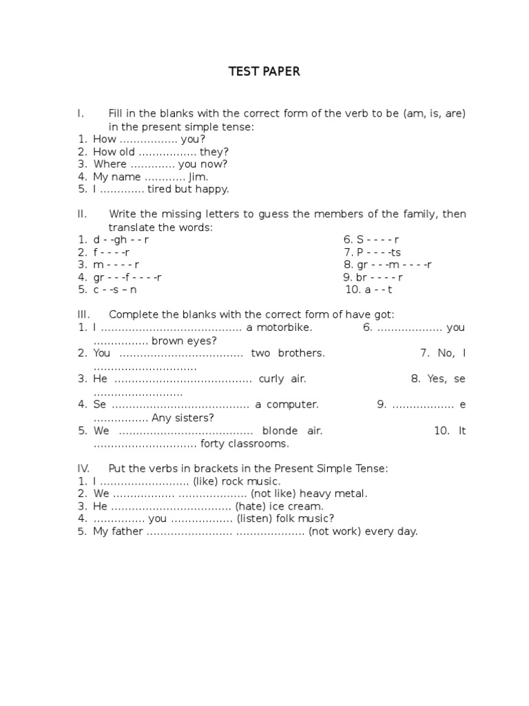 TEST PAPER 5 Class | PDF