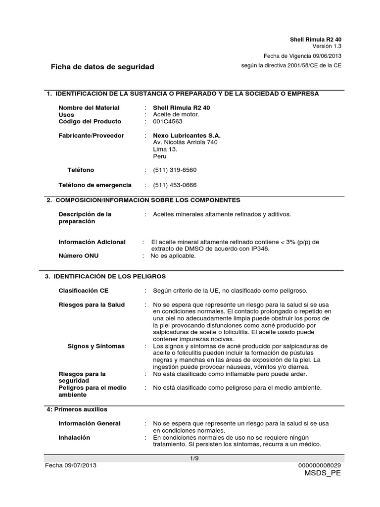 MSDS Shell Rimula R2 40 (E) MSDS | PDF | Sistema respiratorio ...