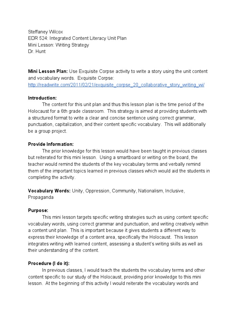 Literacy Mini Lesson | PDF | Vocabulary | Lesson Plan