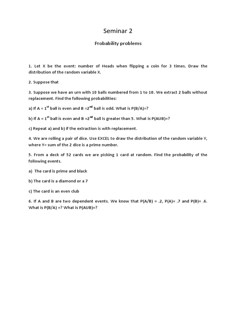 Seminar 2: Probability Problems | PDF