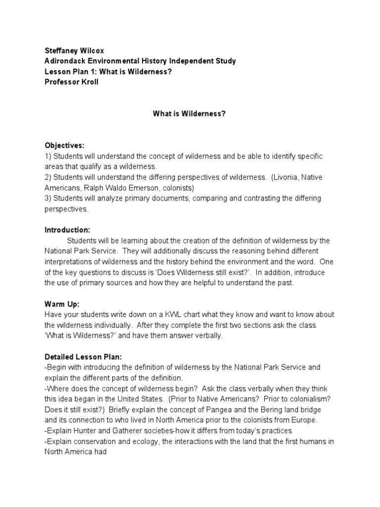 What Is Wilderness Lesson Plan | PDF | Wilderness | Lesson Plan