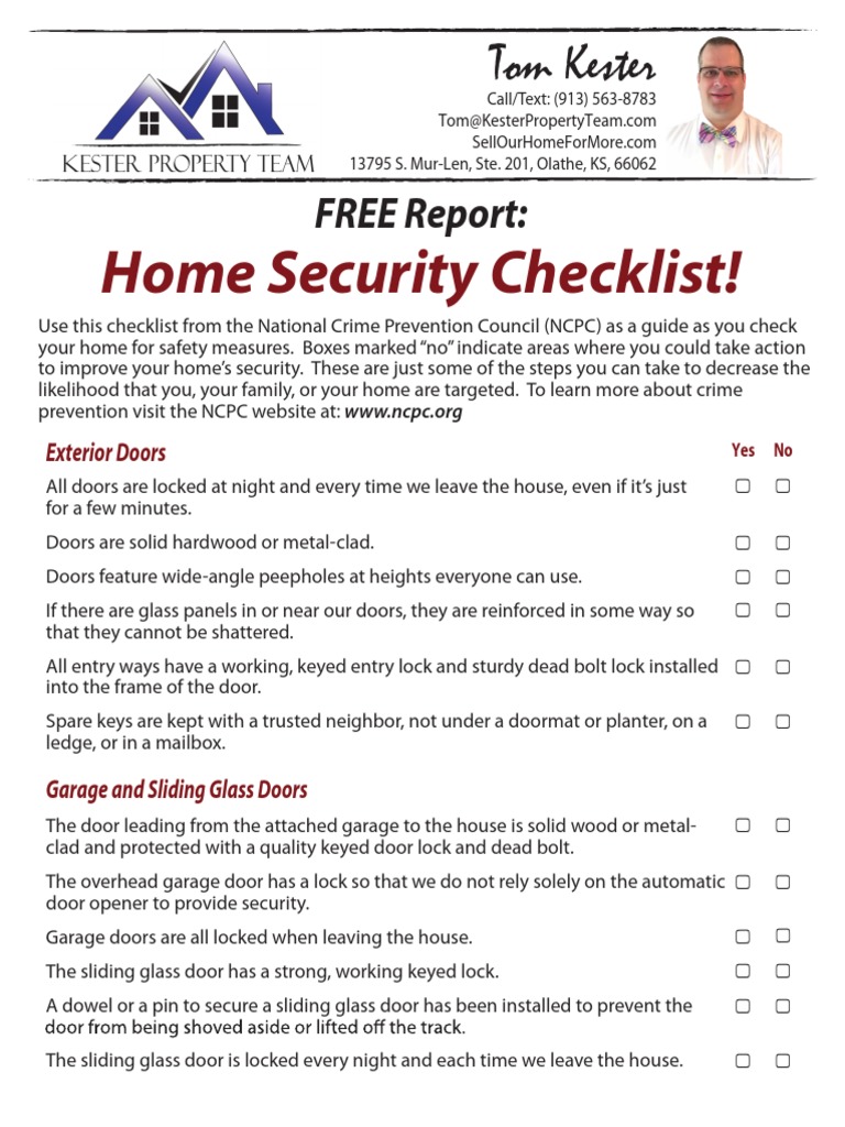Home Security Checklist Final | PDF | Garage (Residential) | Door