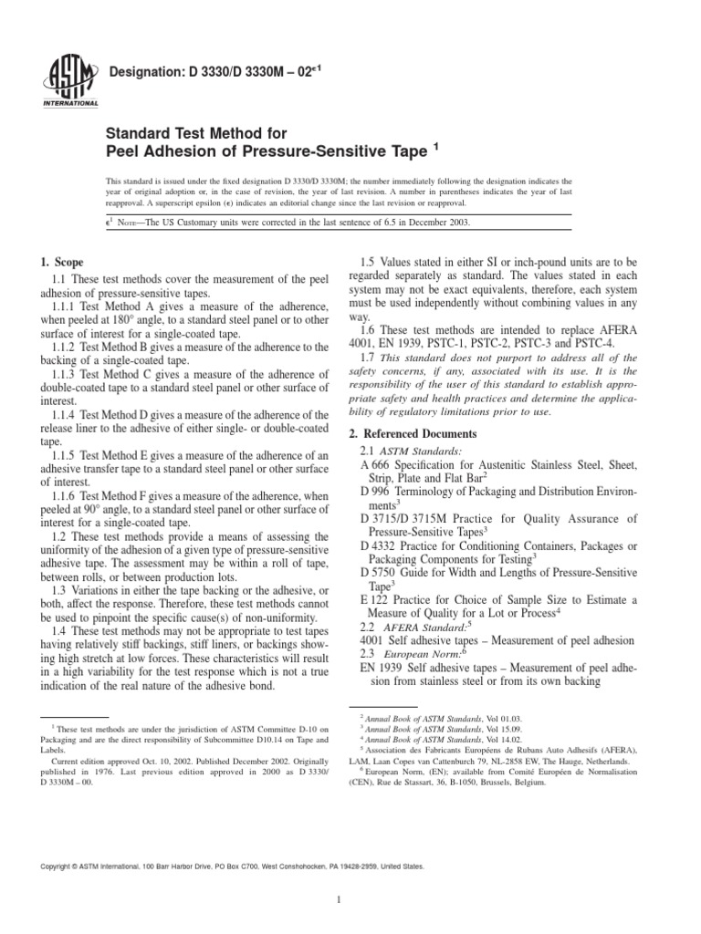 ASTM D 3330 (Standard Test Method for Peel Adhesion of Pressure ...