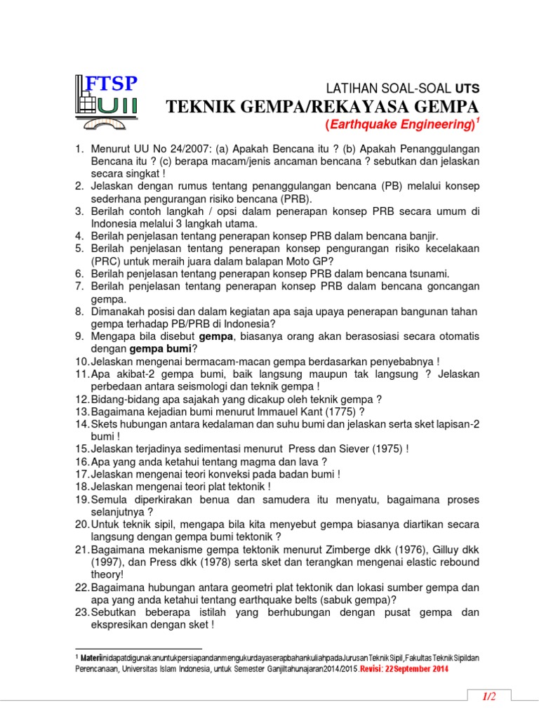 Latihan Soal UTS Teknik Gempa | PDF