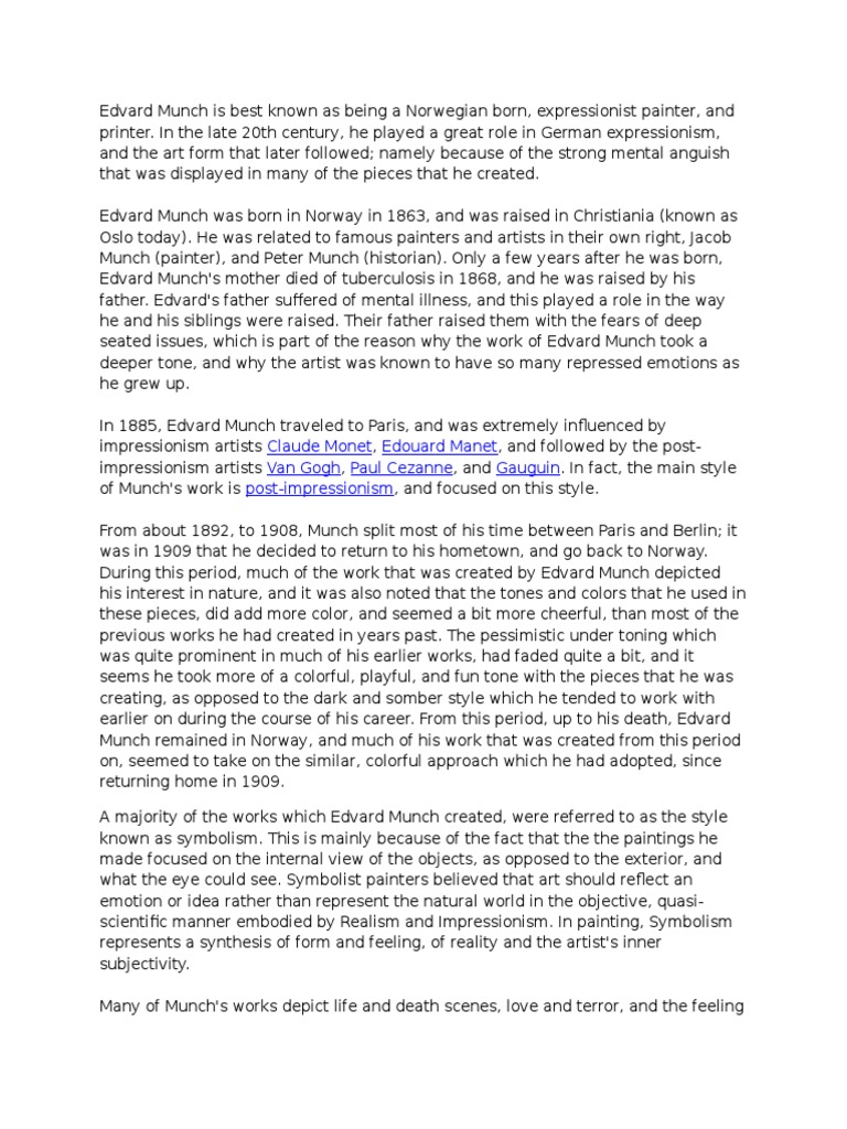 Edvard Munch: A Life of Expressionism, Symbolism and Mental Anguish ...