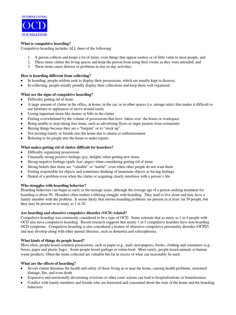 Hoarding Fact Sheet | Compulsive Hoarding | Medical Diagnosis