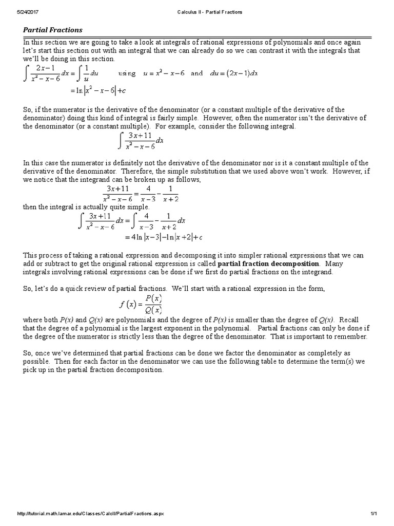 Calculus II - Partial Fractions PDF | PDF | Fraction (Mathematics ...