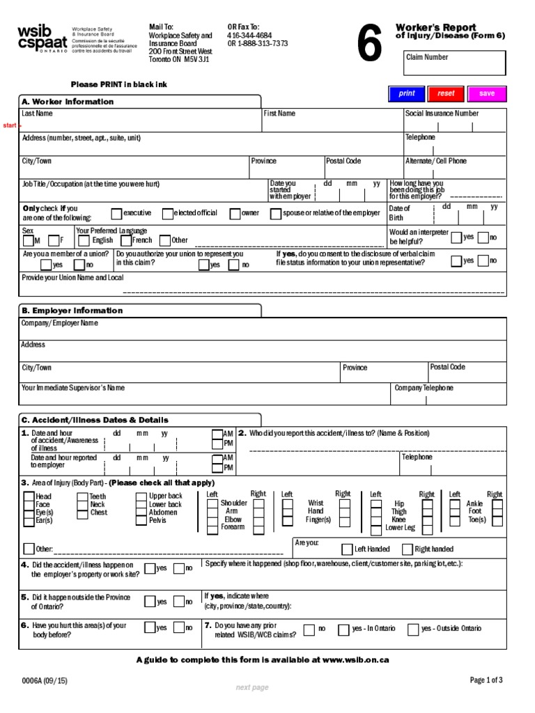 WSIB Form6 | Occupational Safety And Health | Health Professional