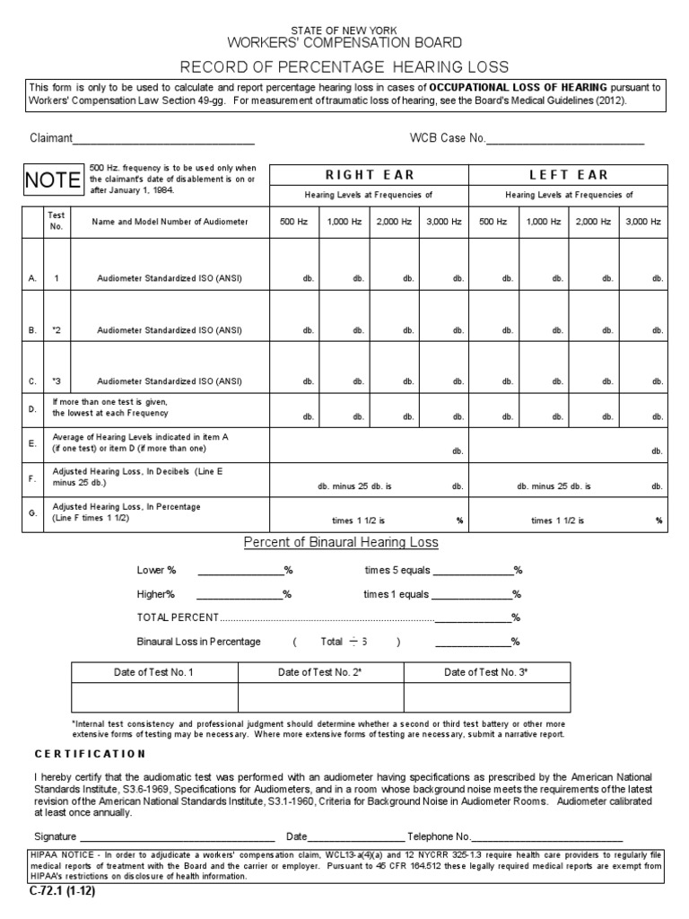 Record of Percentage Hearing Loss: Workers' Compensation Board | PDF ...