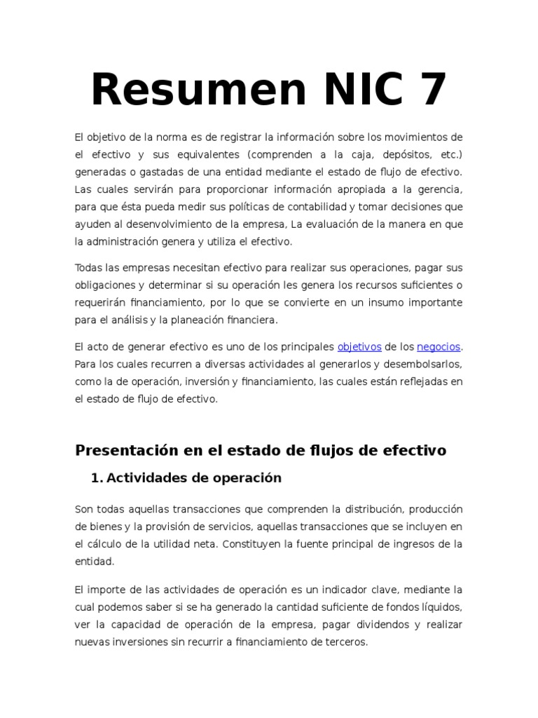 Resumen de la NIC 7: Flujos de Efectivo | PDF | Compartir (Finanzas ...