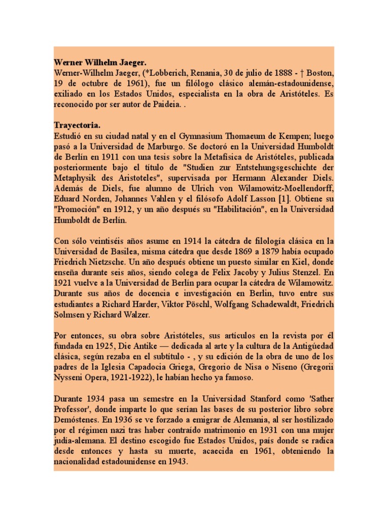 Werner Wilhelm Jaeger (1888 1961) | PDF | Personas | Science