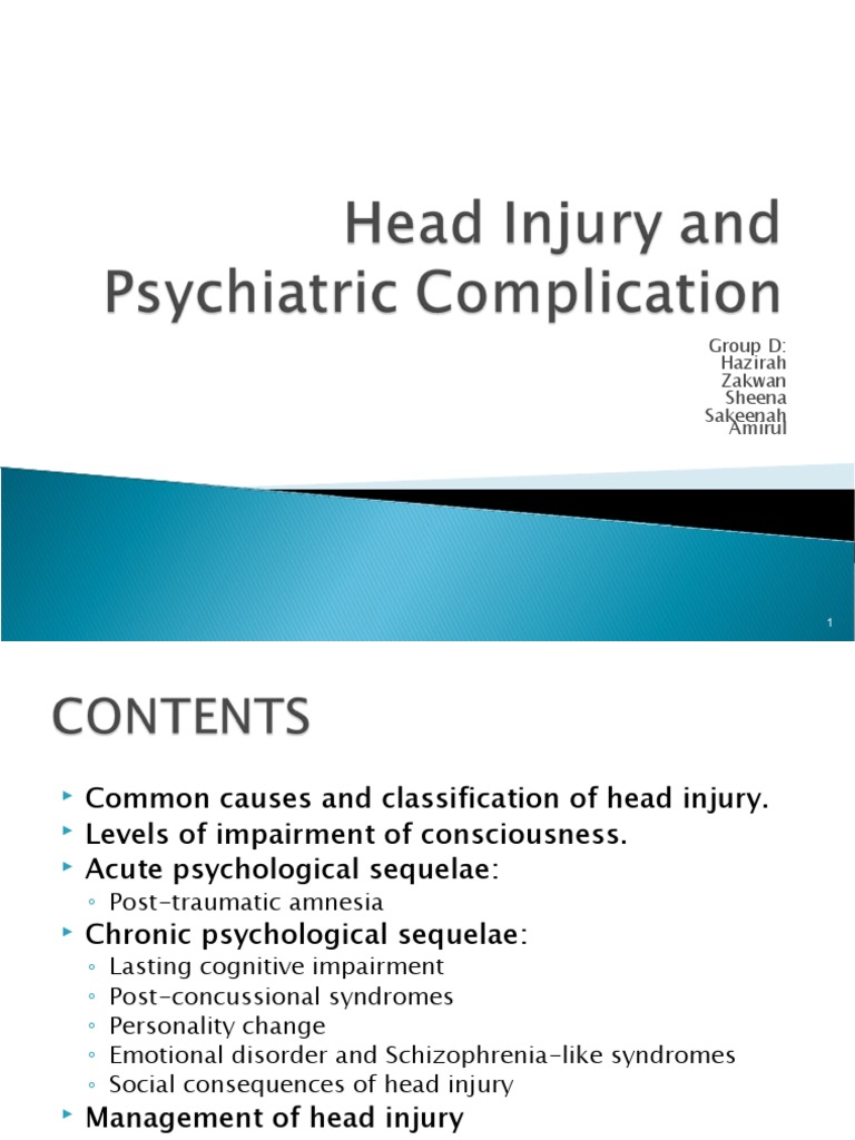 Head Injury and Psychiatric Complication | PDF | Coma | Traumatic Brain ...