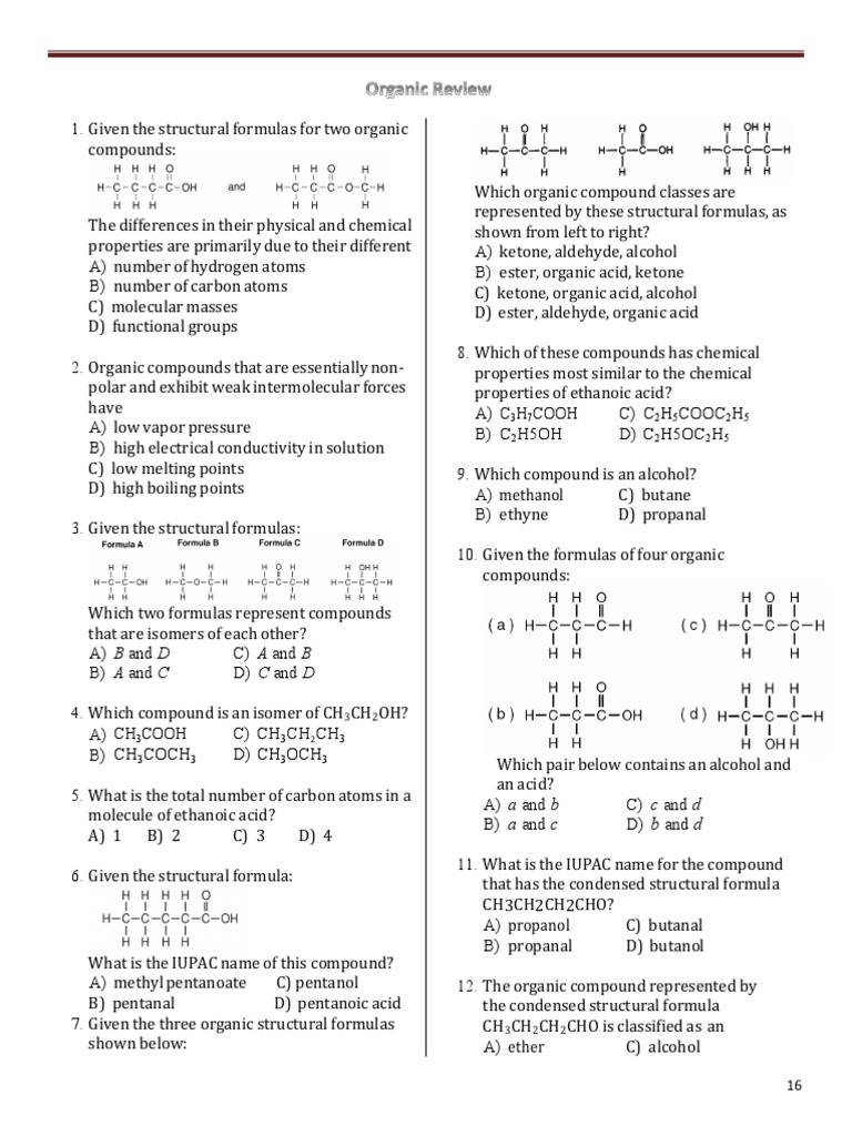 Organic Practice Test | PDF | Ester | Hydrocarbons